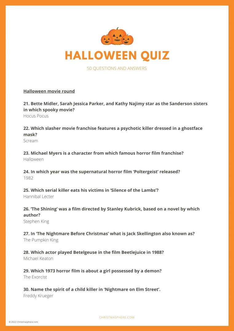 Halloween Quiz - 50 Spooky Questions and Answers