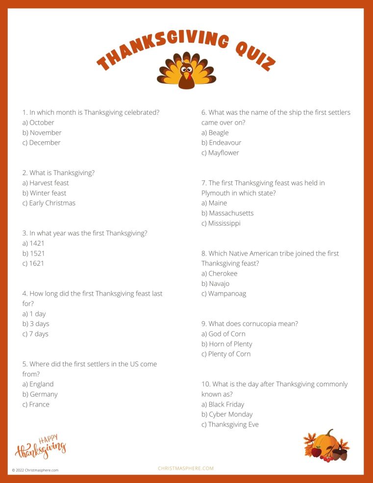 Thanksgiving Quiz for Children - 10 Straightforward Trivia Questions ...